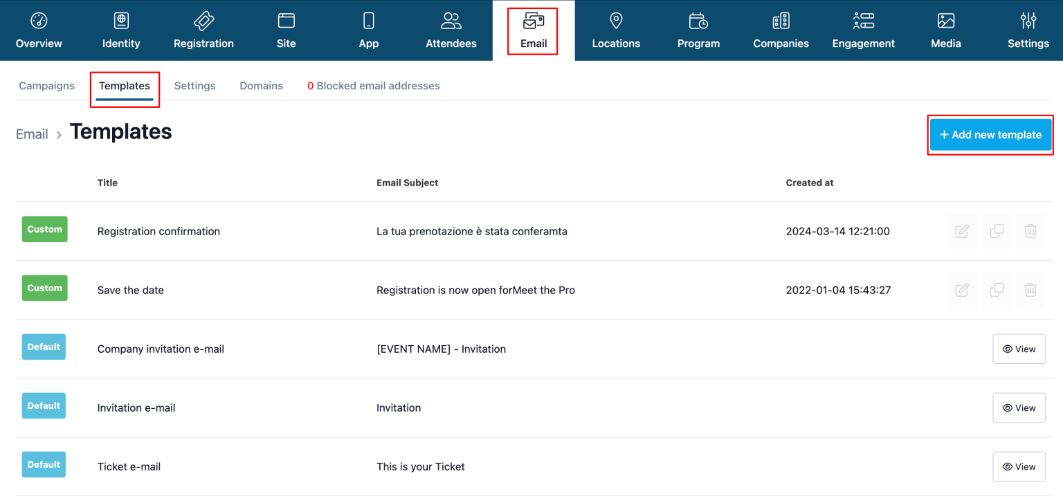 Creare un template email – SharEvent On-Line Docs