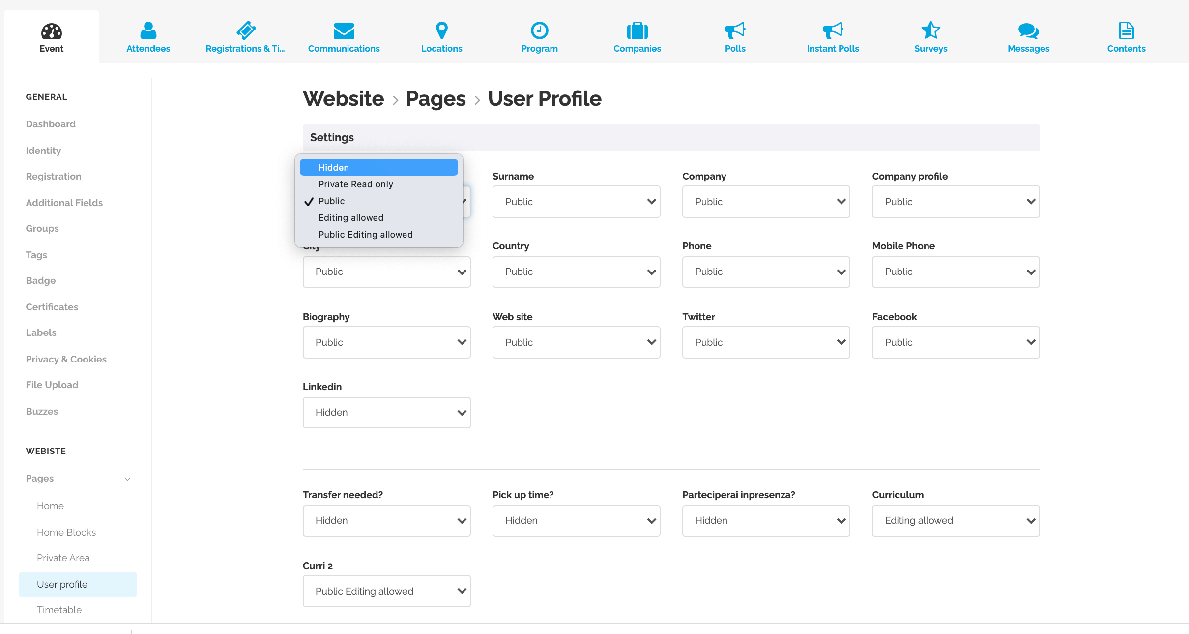 User Profile Sharevent On Line Docs