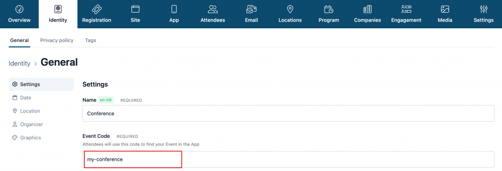 Codice evento – SharEvent On-Line Docs
